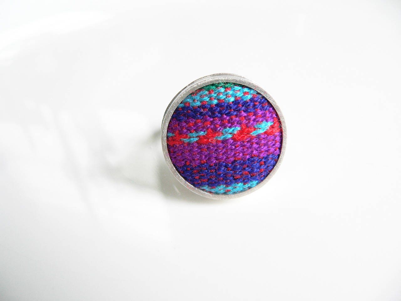 Sterling Silver Ring and Fabric Button, Peruvian Jewelry, Ring Size 8 ...