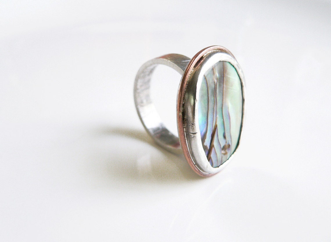 Paua Shell Ring, Statement Ring, Abalone Shell Ring, Ring Size 8 ...