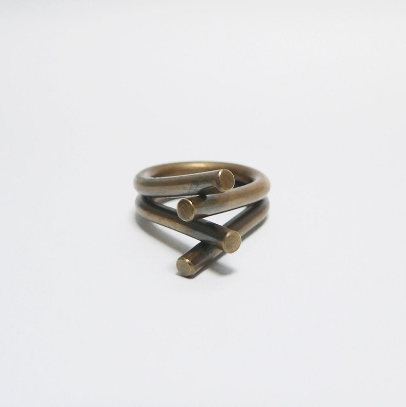 Contemporary Brass Ring, Brutalist Brass Ring, Artistic Jewelry Ring ...