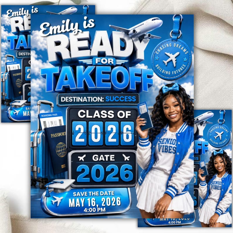 Flight Themed Graduation Flyer Template, Editable Canva Party Poster ...