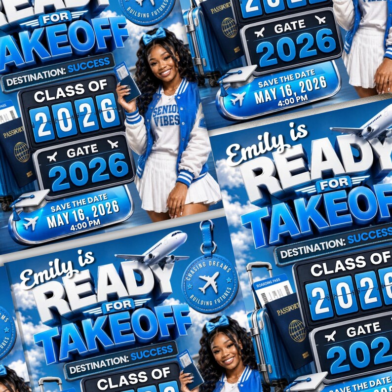 Flight Themed Graduation Flyer Template, Editable Canva Party Poster ...