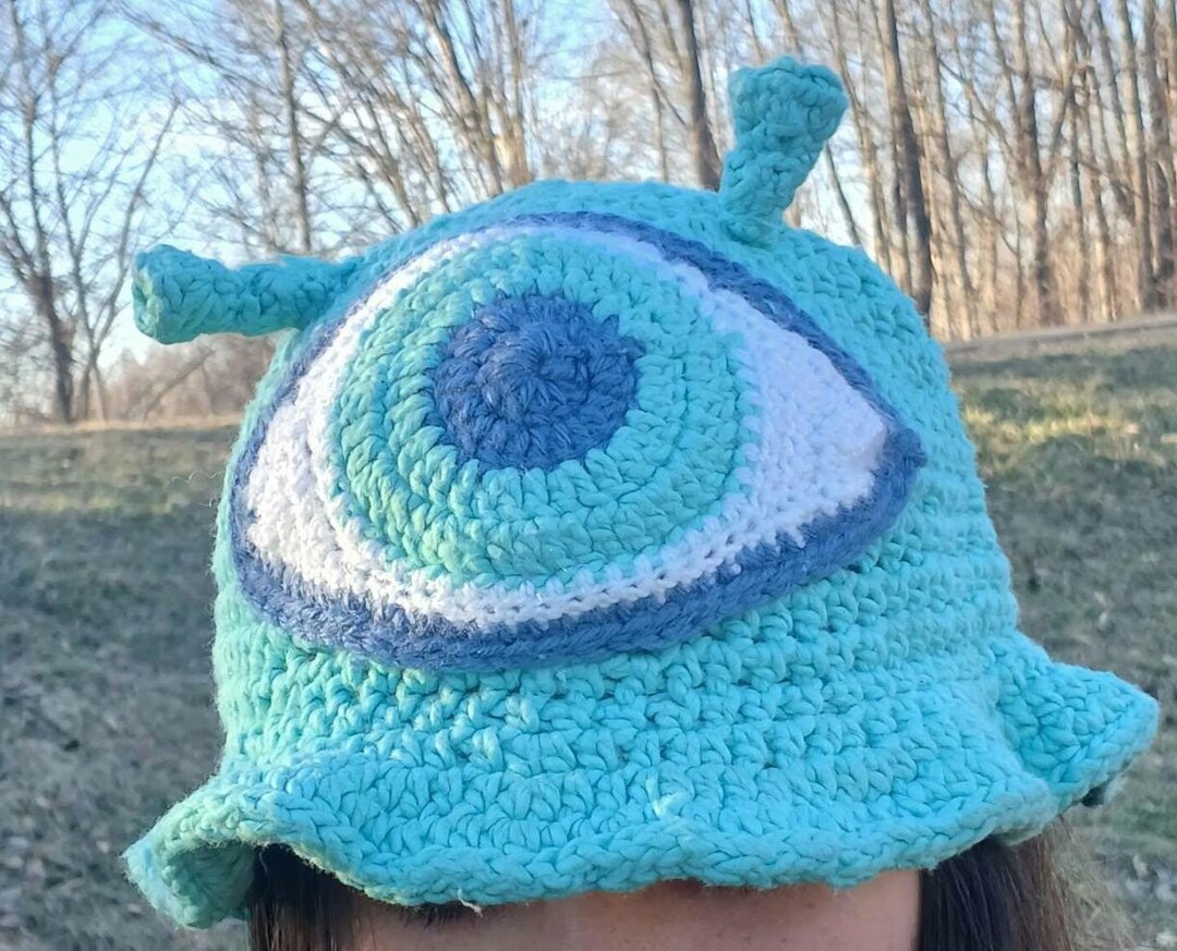 Teal 'funky Alien' Bucket Hat Crochet Handmade - Etsy