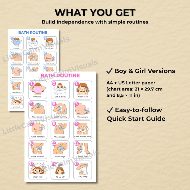 Bath Routine Chart for Kids | Printable Visual Schedule | Boy & Girl - Etsy
