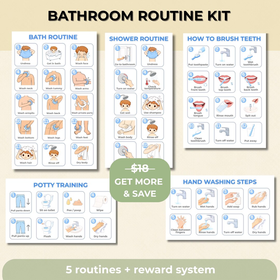 5 Bathroom Routine Charts for Kids | Reward Chart Bundle | Potty ...