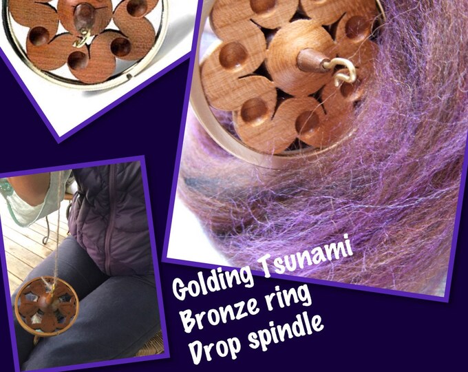 Golding 3" Bronze Ring Drop Spindle "tsunami " Hand Carved Cherry Drop ...