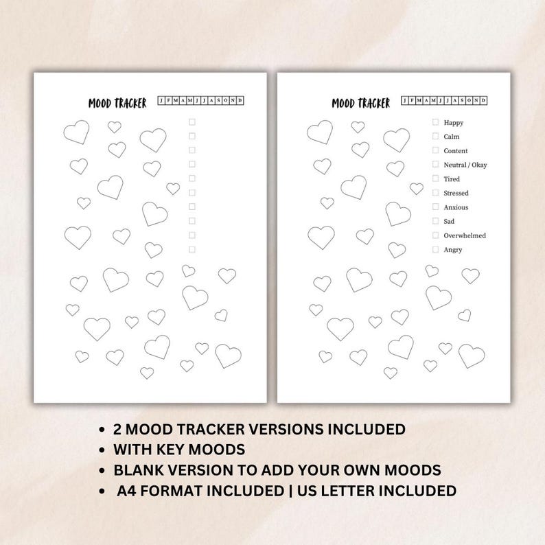 Printable Mood Tracking Pages for Journals and Planners, Minimal Daily ...