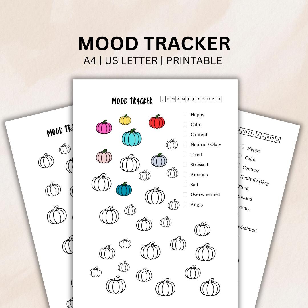 Pumpkin Mood Tracker Printable, Daily Tracker, Monthly Review, Wellness ...