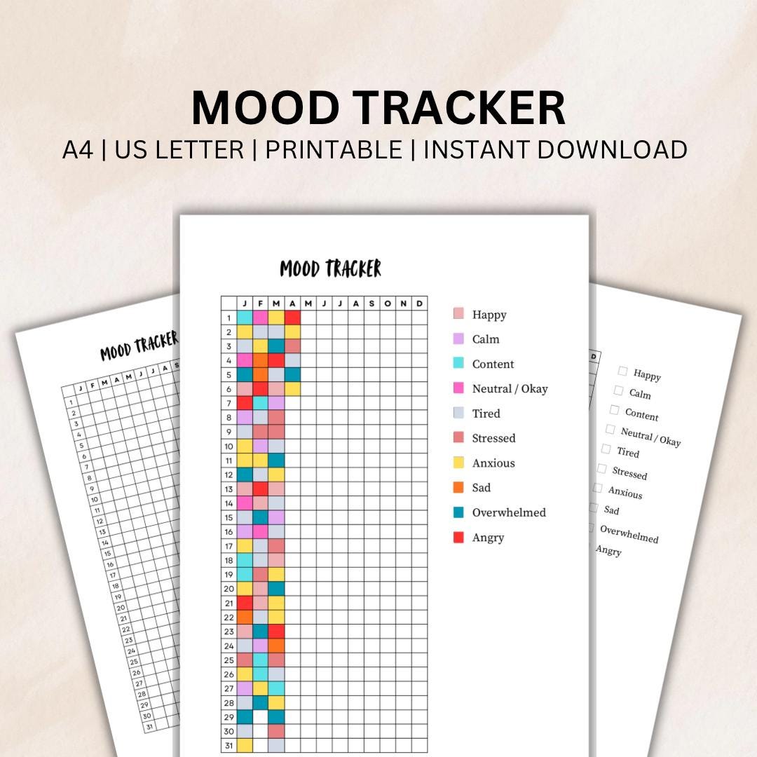 Colouring Mood Tracker Printable PDF, Simple Daily Monthly Tracking ...