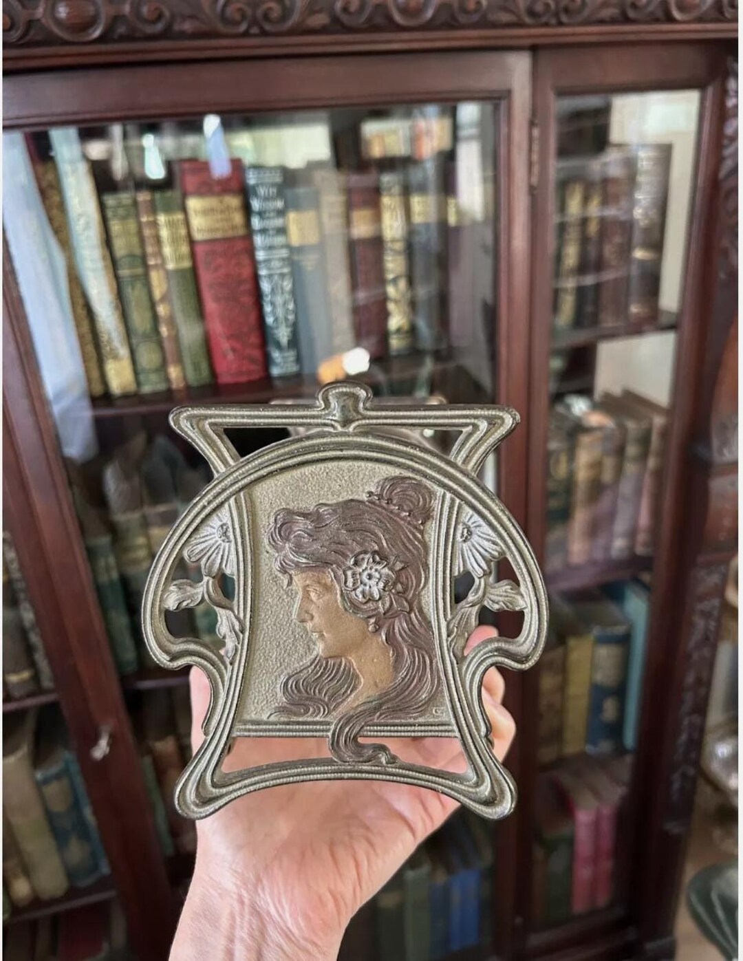 Antique Art Nouveau Expandable Book Rack Bookends HL Judd 9788 Lady ...