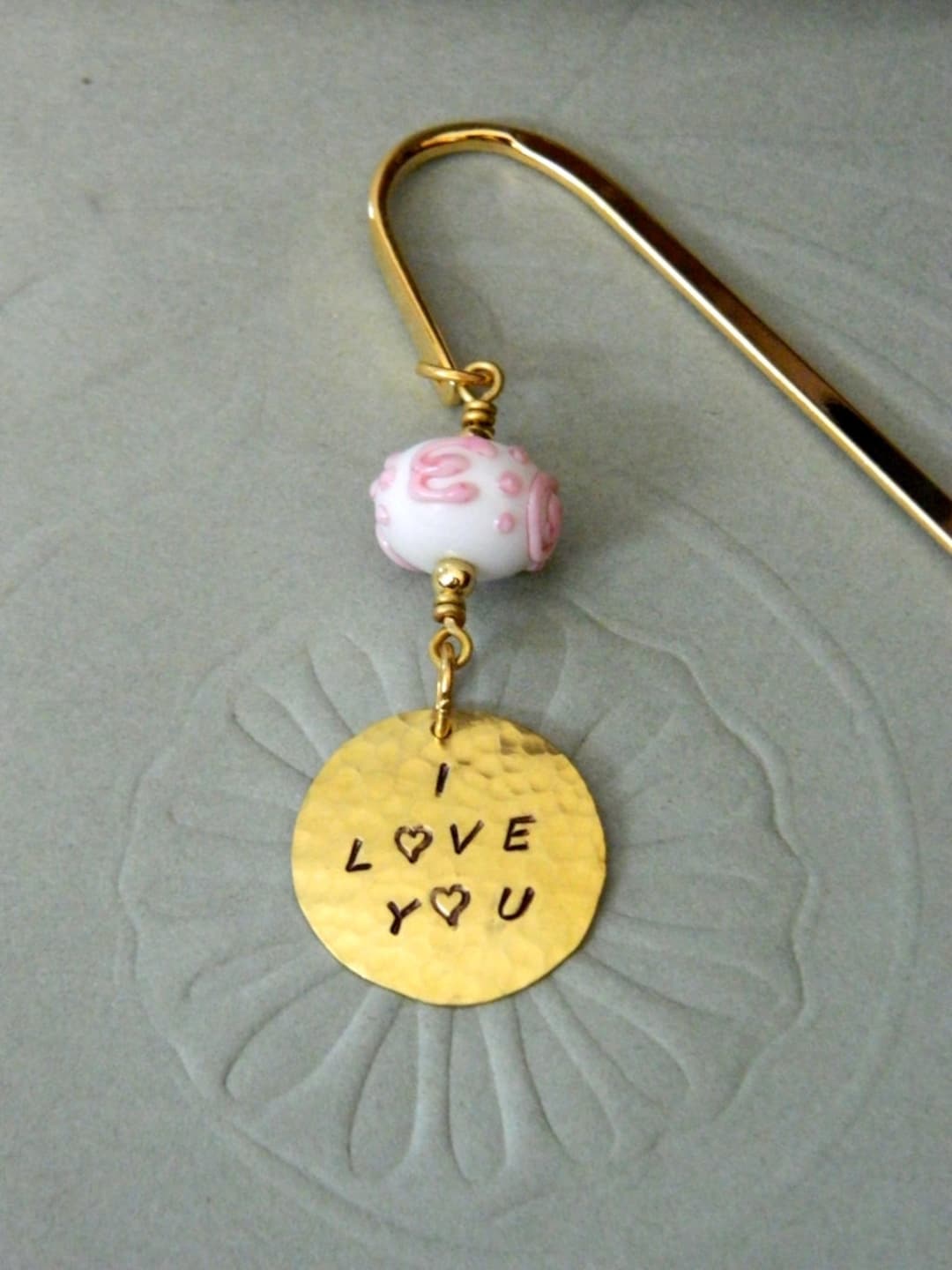 I LOVE YOU Bookmark Solid Brass & Lampwork Glass Book Mark, Gift for ...