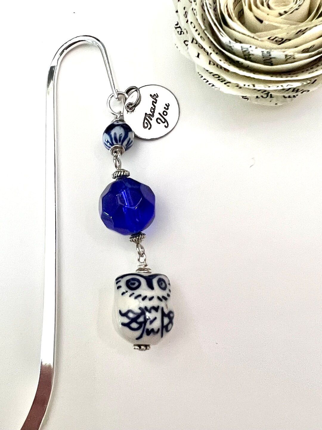 Owl Thank You Bookmark, End of the Year Gift, Blue and White, Book Club ...