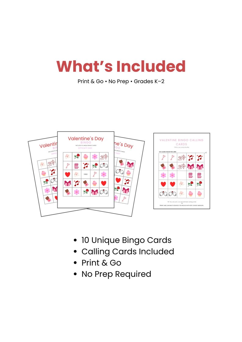 Valentine’s Day Bingo Printable for Kids Classroom Game With Calling ...