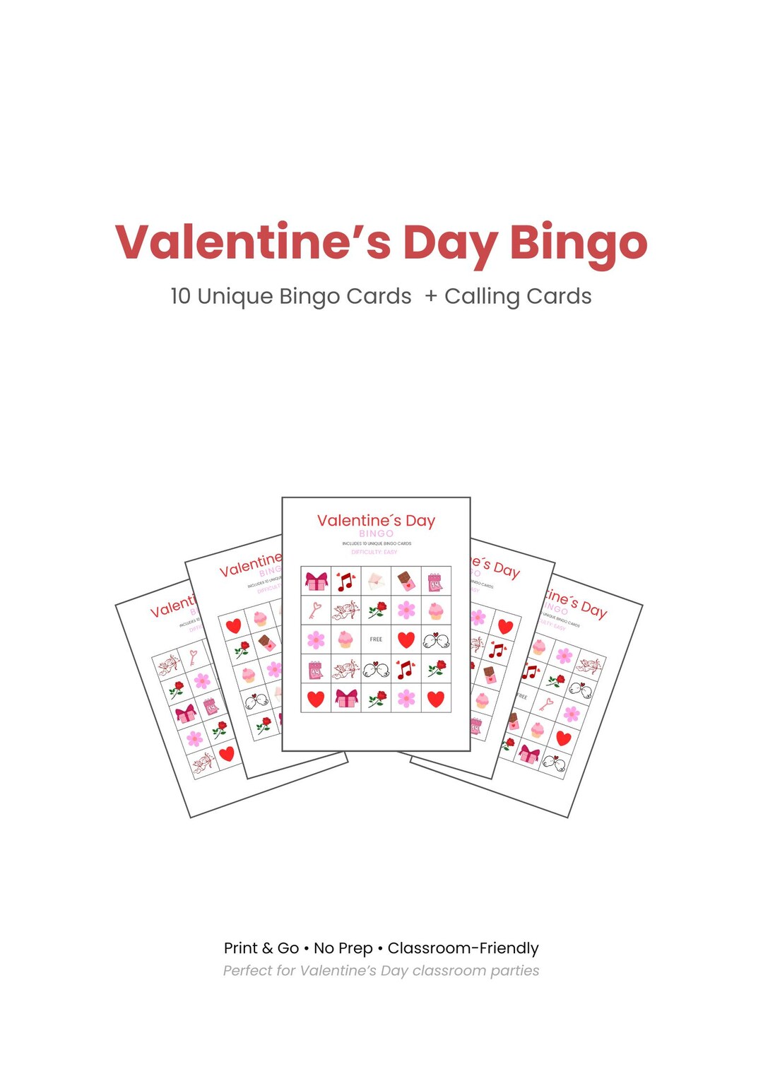Valentine’s Day Bingo Printable for Kids Classroom Game With Calling ...