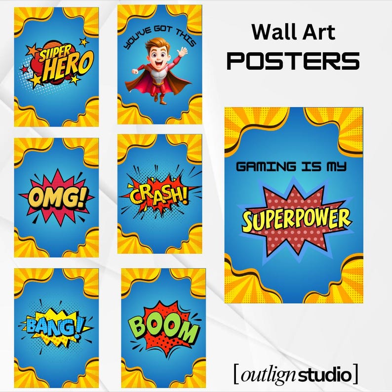 X7 A4 Gaming Superpower Comic Poster Bundle | 7 Posters | Kids Wall Art ...