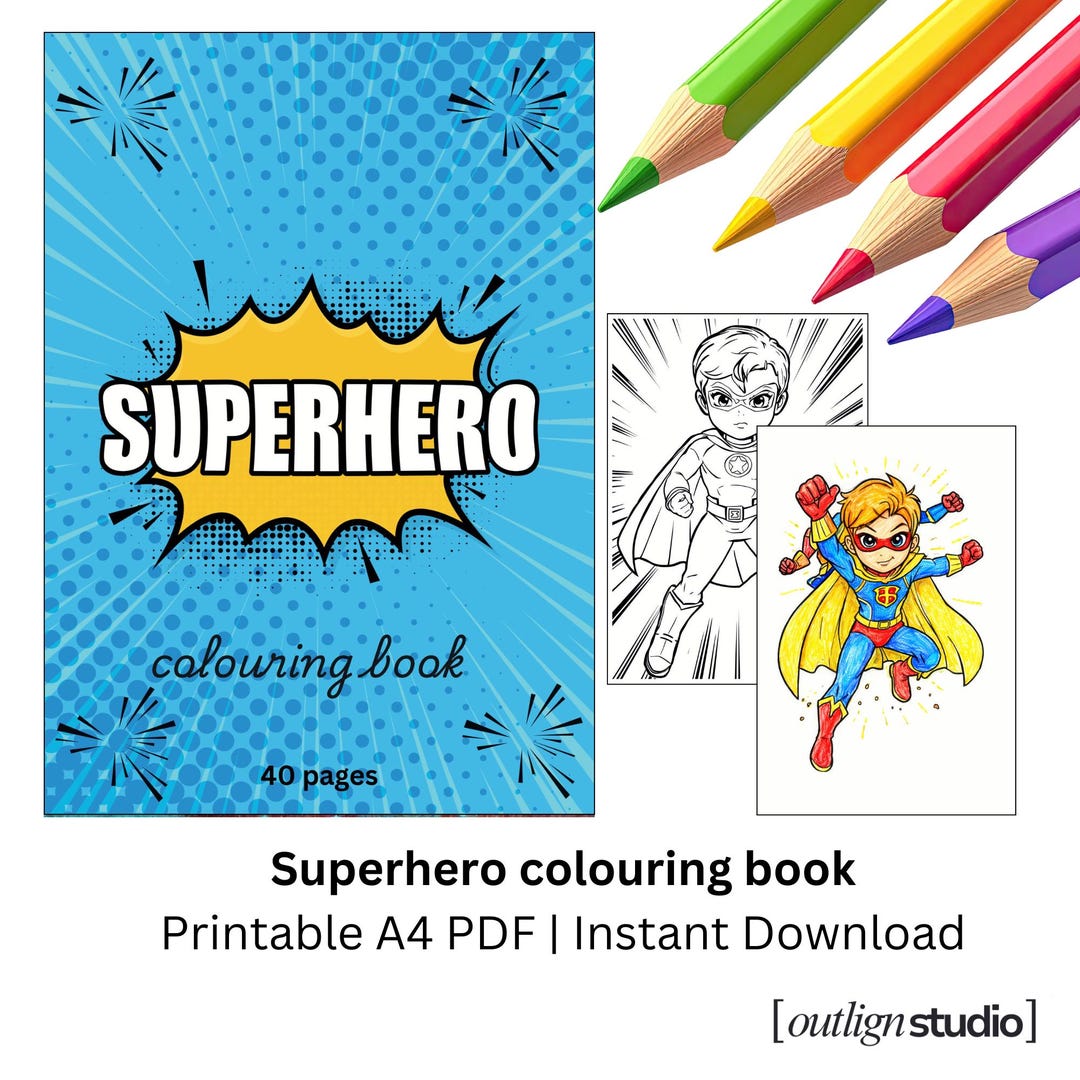 40 Pages Superhero Colouring Book for Kids | Printable A4 PDF | Instant ...