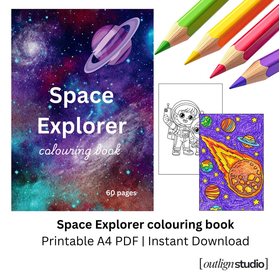 60 Pages Space Explorer Colouring Book for Kids | Printable A4 PDF ...