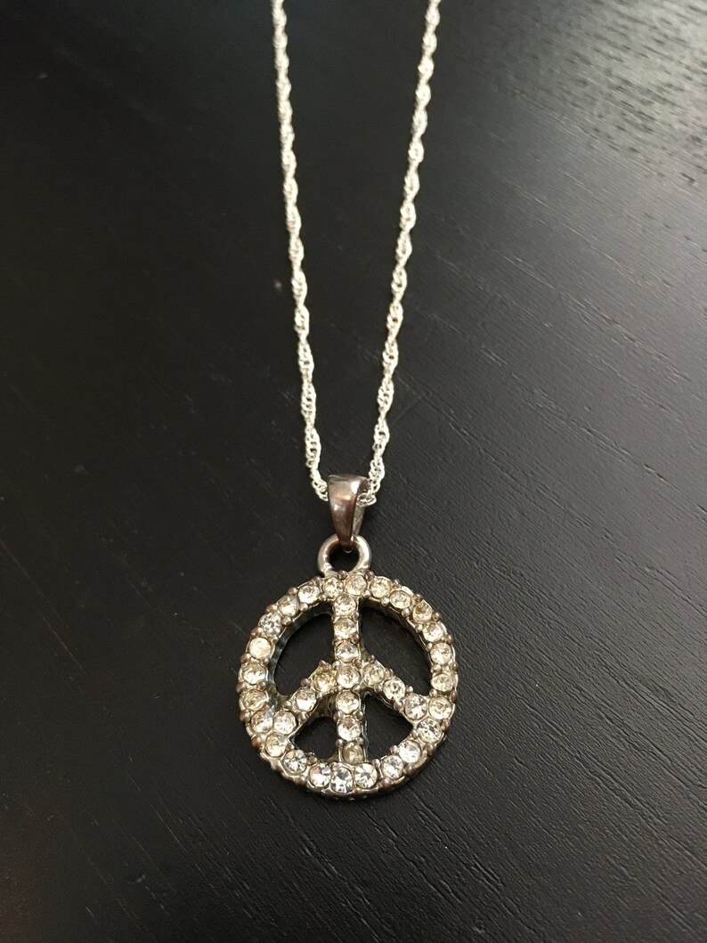 Peace Sign Necklace Silver Peace Sign Pendant Necklace - Etsy