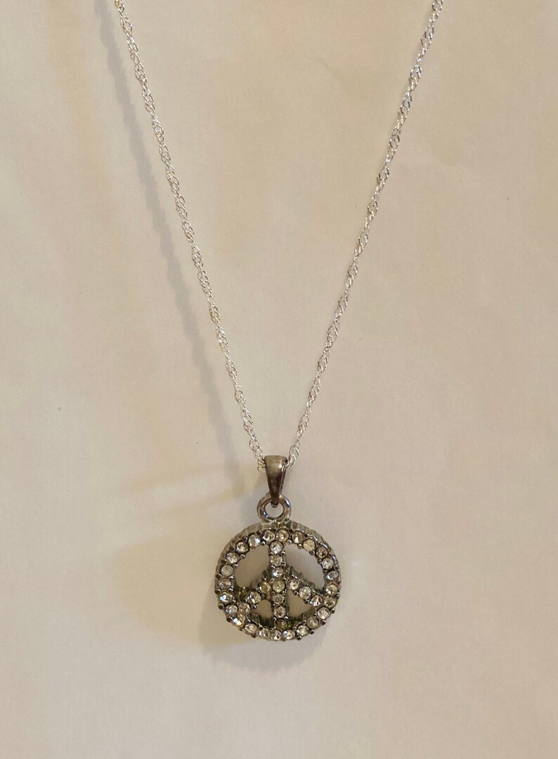 Peace Sign Necklace Silver Peace Sign Pendant Necklace - Etsy