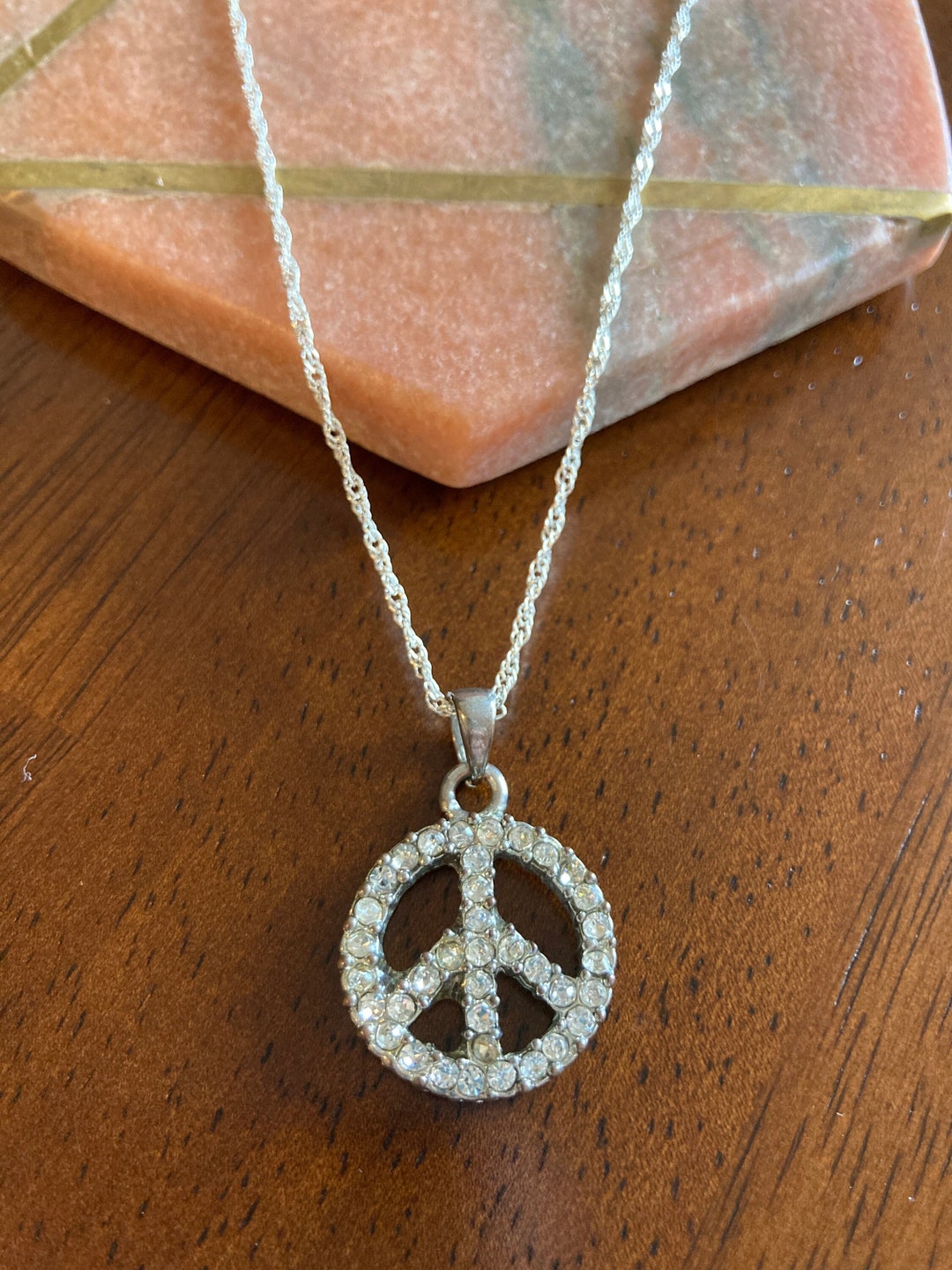 Peace Sign Necklace Silver Peace Sign Pendant Necklace - Etsy