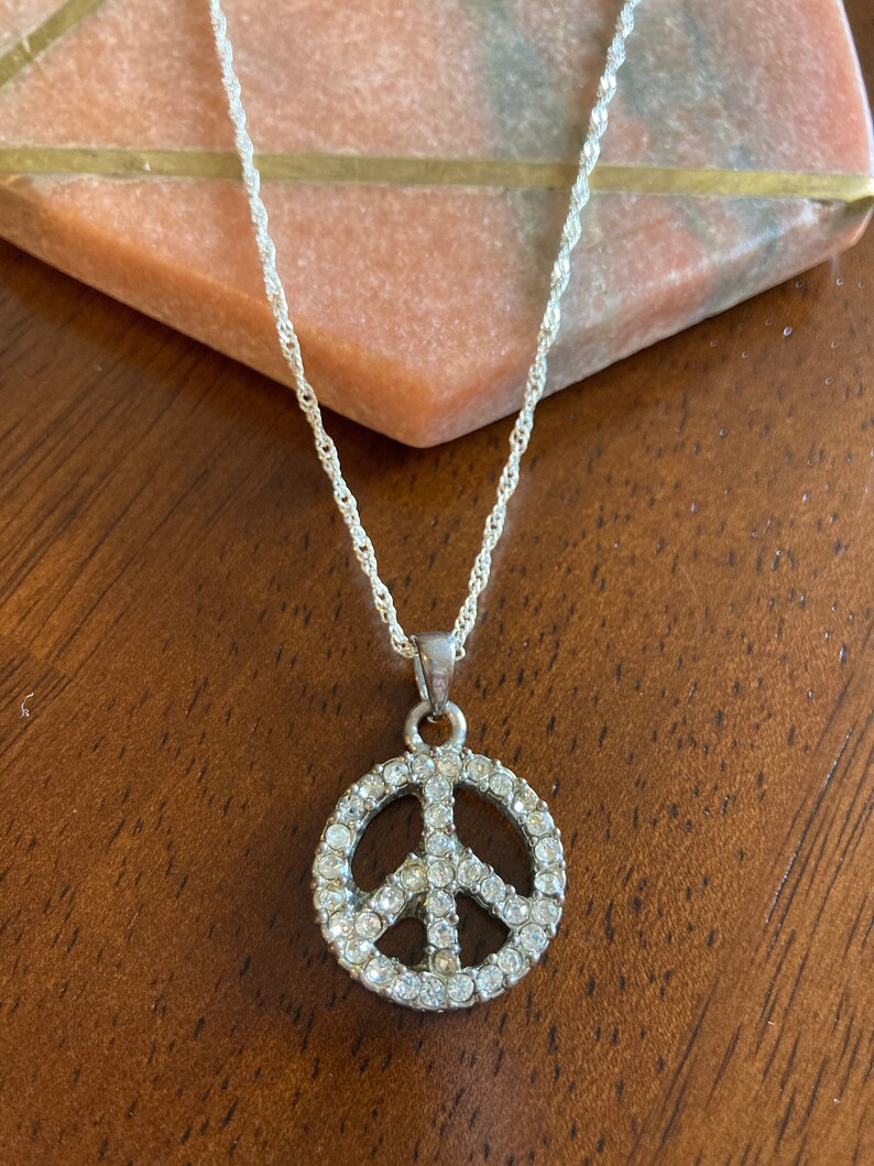 Peace Sign Necklace Silver Peace Sign Pendant Necklace - Etsy
