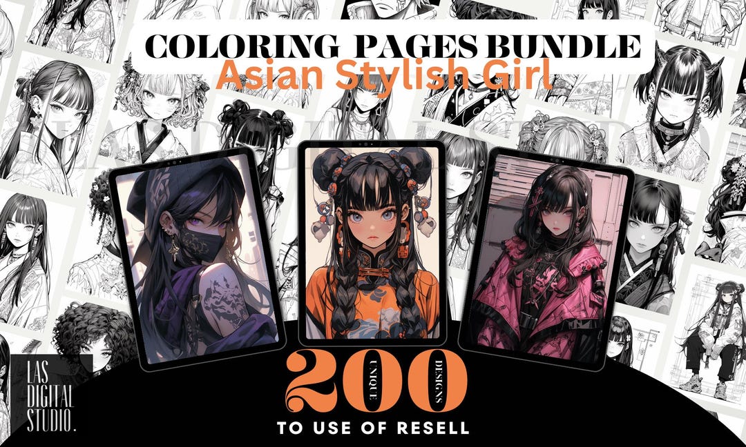 Coloring Pages Bundle of Fashioned and Stylish Girls With PLR Resell ...