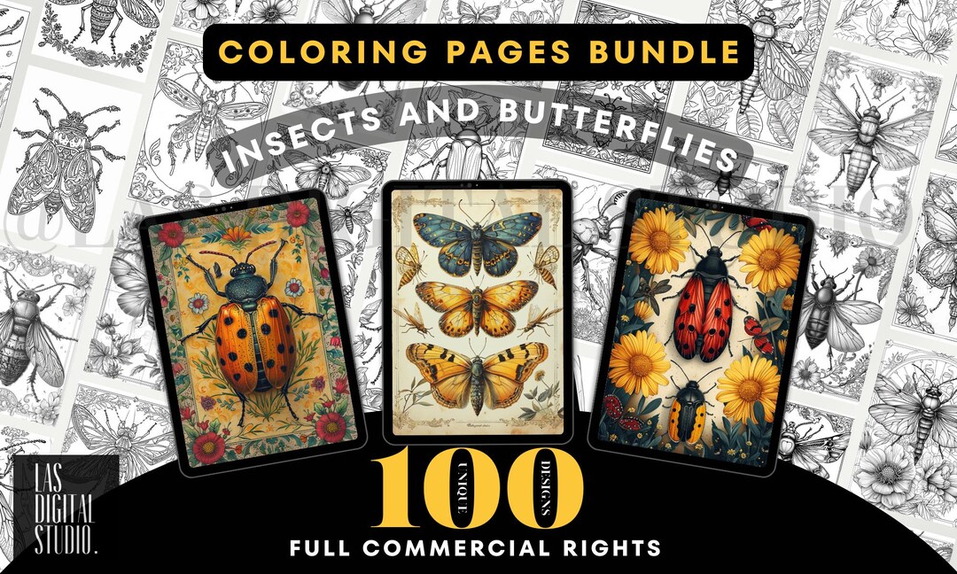Coloring Pages Bundle of Insects & Bugs With PLR Resell Rights | 100 ...