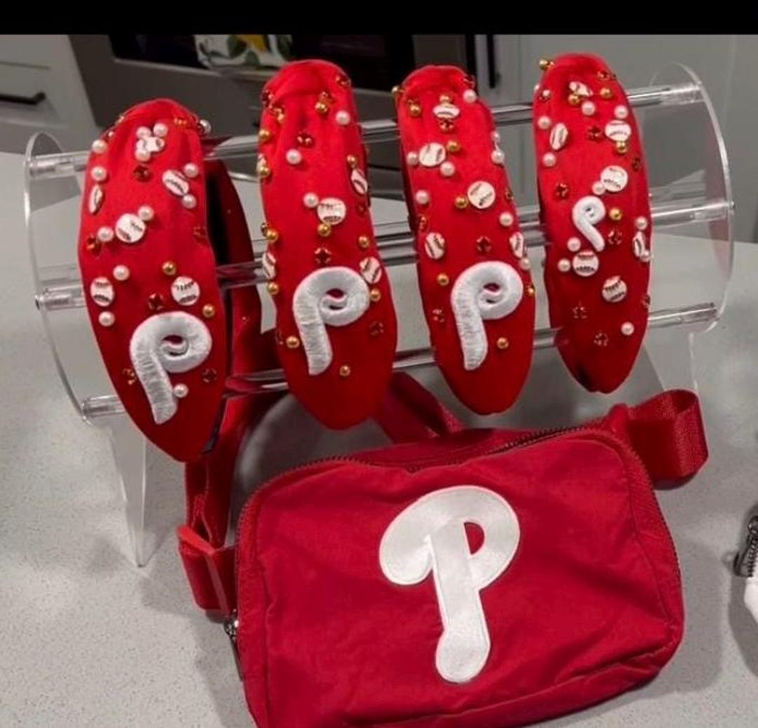 Phillies Jeweled Headband. Red Headband With Phillies P Patch. - Etsy