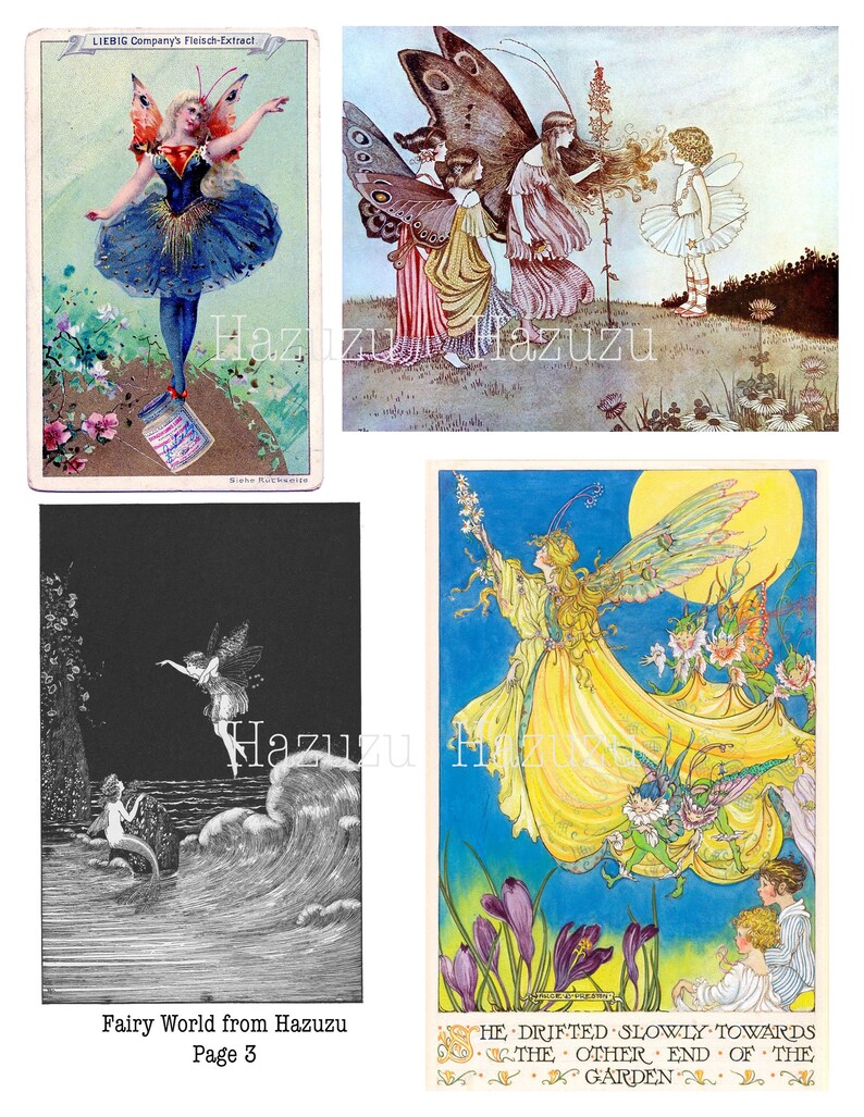 Fairies Bundle Printable Fairy Collage Sheet Paper Pack Fantasy Instant ...