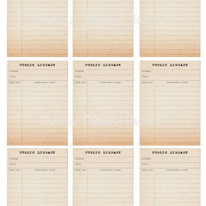 Vintage Library Cards 2.5" X 3.5" ATC Backgrounds Ephemera Printable ...