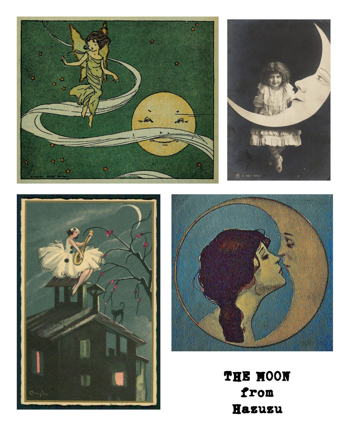 Vintage Moon Photos Illustrations Celestial Bundle Paper Pack | Etsy