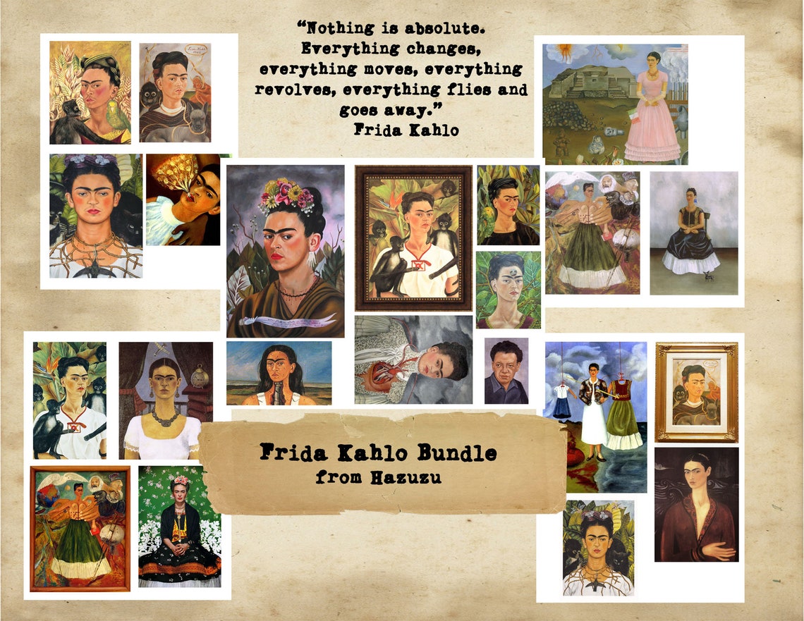 Frida Kahlo 9 Page Bundle Printable Paintings Paper Pack | Etsy