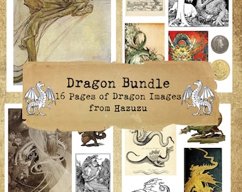Dragon Bundle Printable fairy tales Dragons Collage Sheet Paper Pack ...
