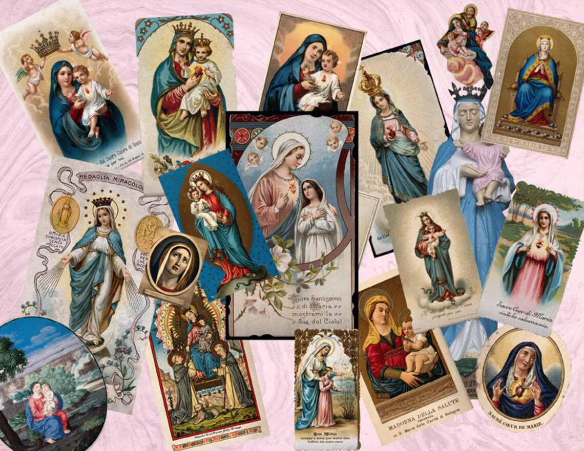 Virgin Mary Bundle 3 Pages Printable Christian Antique Vintage Catholic ...