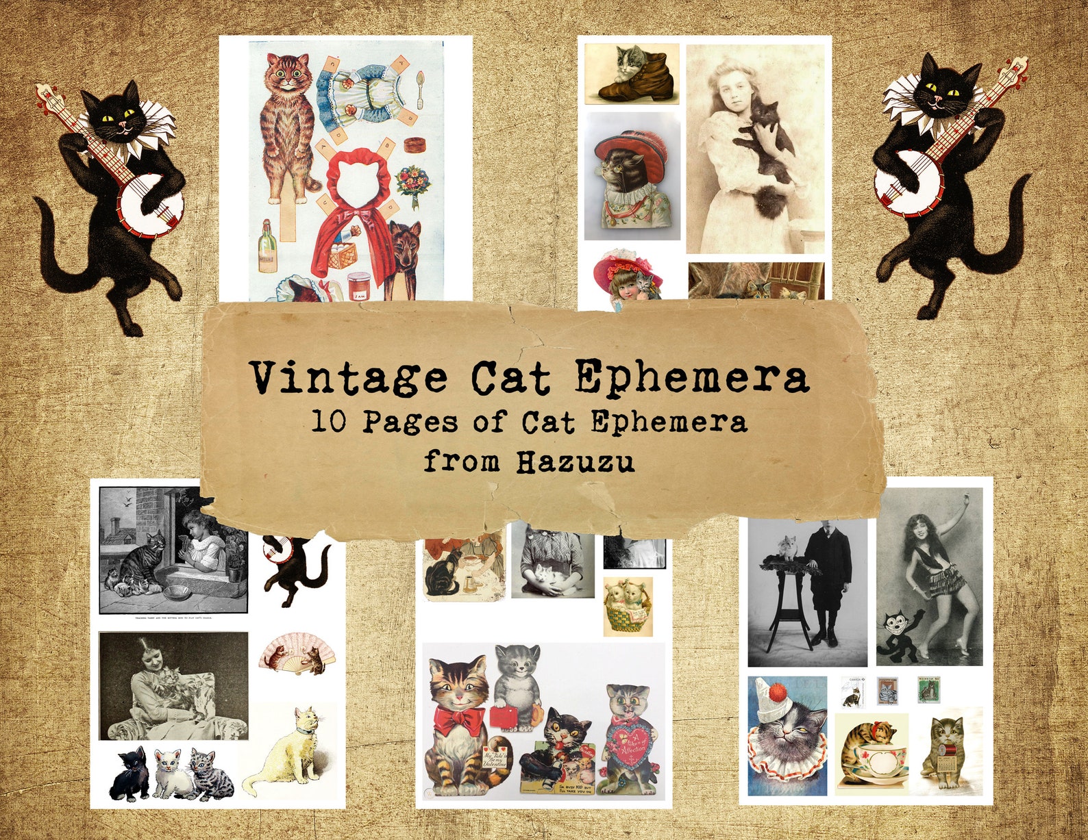 Vintage Cat Ephemera Bundle Printable Kitty Cats Kittens | Etsy