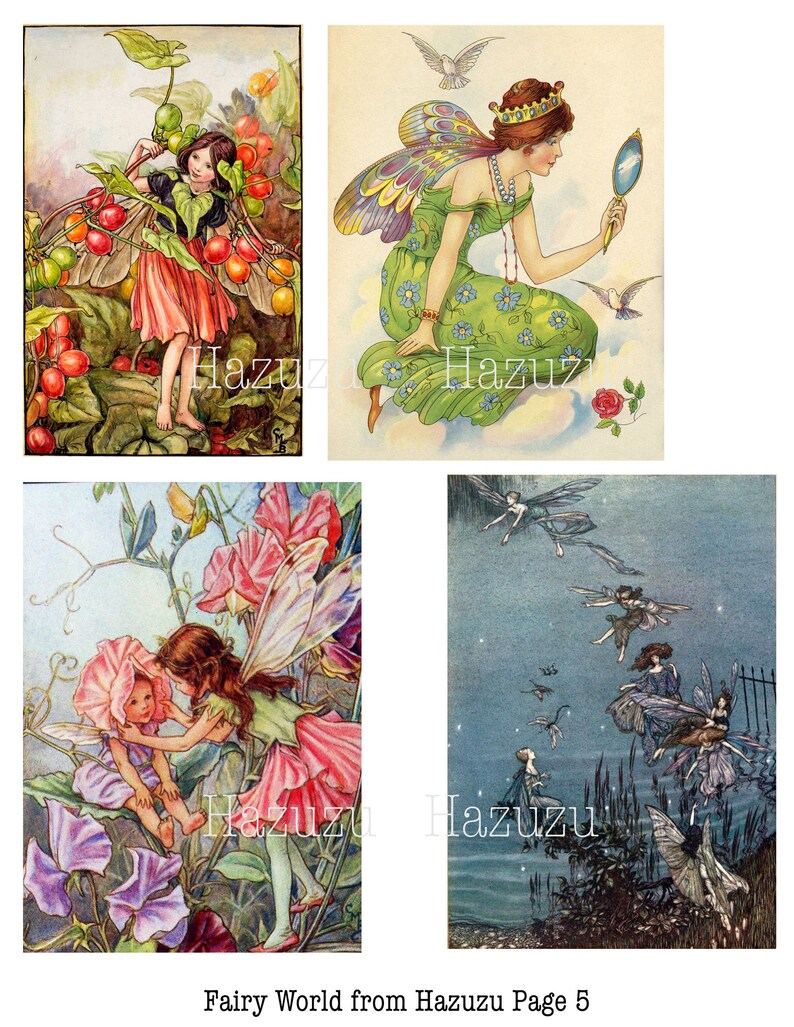 Fairies Bundle Printable Fairy Collage Sheet Paper Pack Fantasy Instant ...