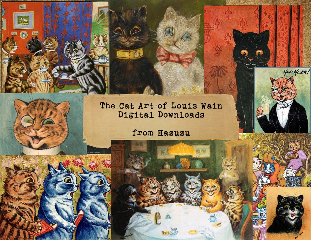 Louis Wain 8 Page Bundle Printable Cat Paintings Paper Pack Collage ...