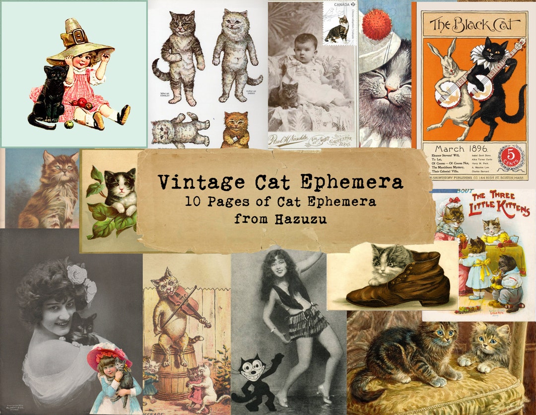 Vintage Cat Ephemera Bundle Printable Kitty Cats Kittens Vintage Paper ...