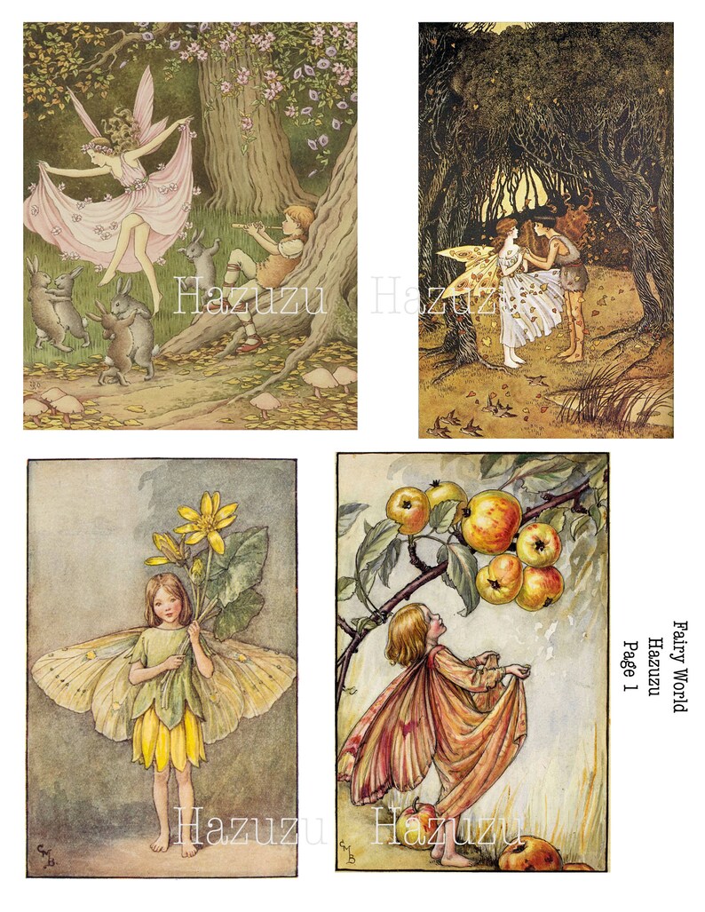 Fairies Bundle Printable Fairy Collage Sheet Paper Pack Fantasy Instant ...