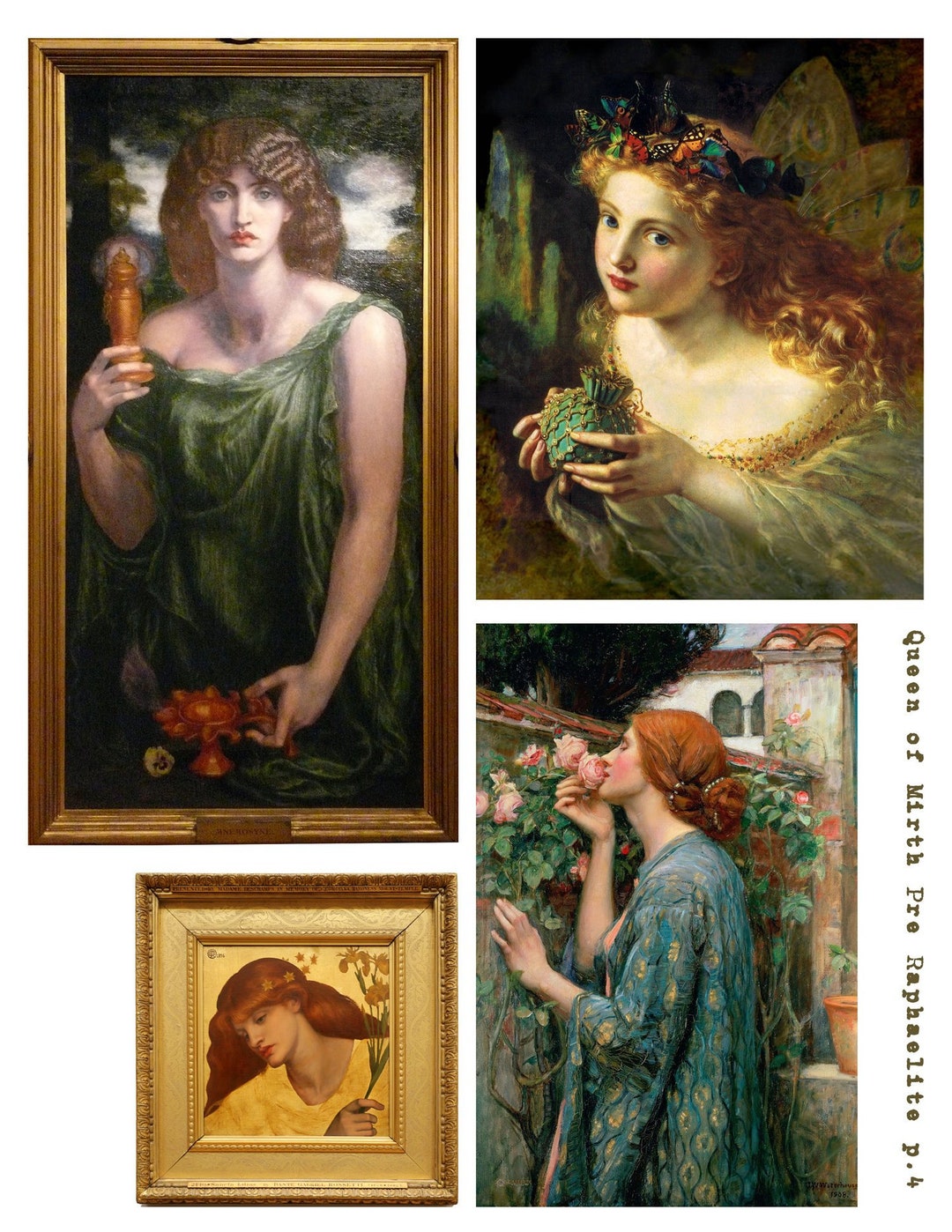 Pre Raphaelite Women Printable Paintings Paper Pack Bundle Collage ...
