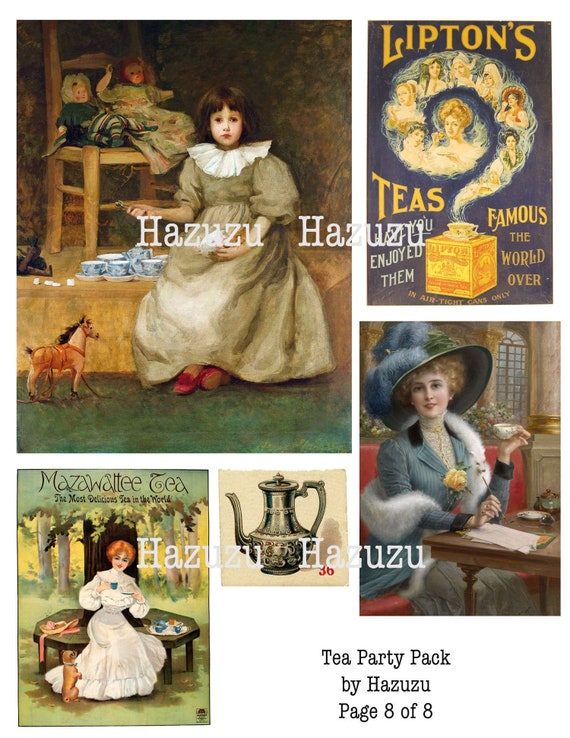 Tea Party Paper Pack Bundle Printable Paintings Collage Sheet | Etsy