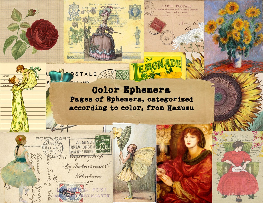Color Ephemera Bundle Printable Paper Pack Blue Yellow Purple Pink Red ...