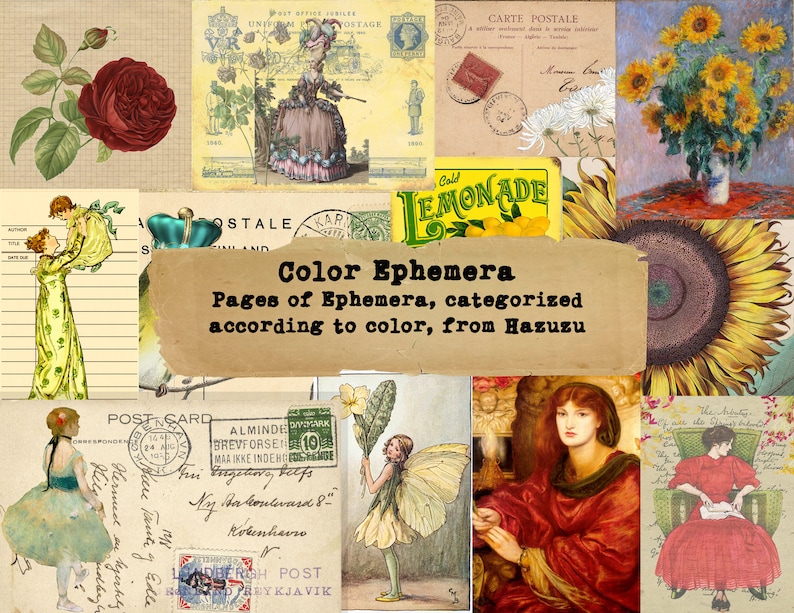 Color Ephemera Bundle Printable Paper Pack Blue Yellow Purple | Etsy