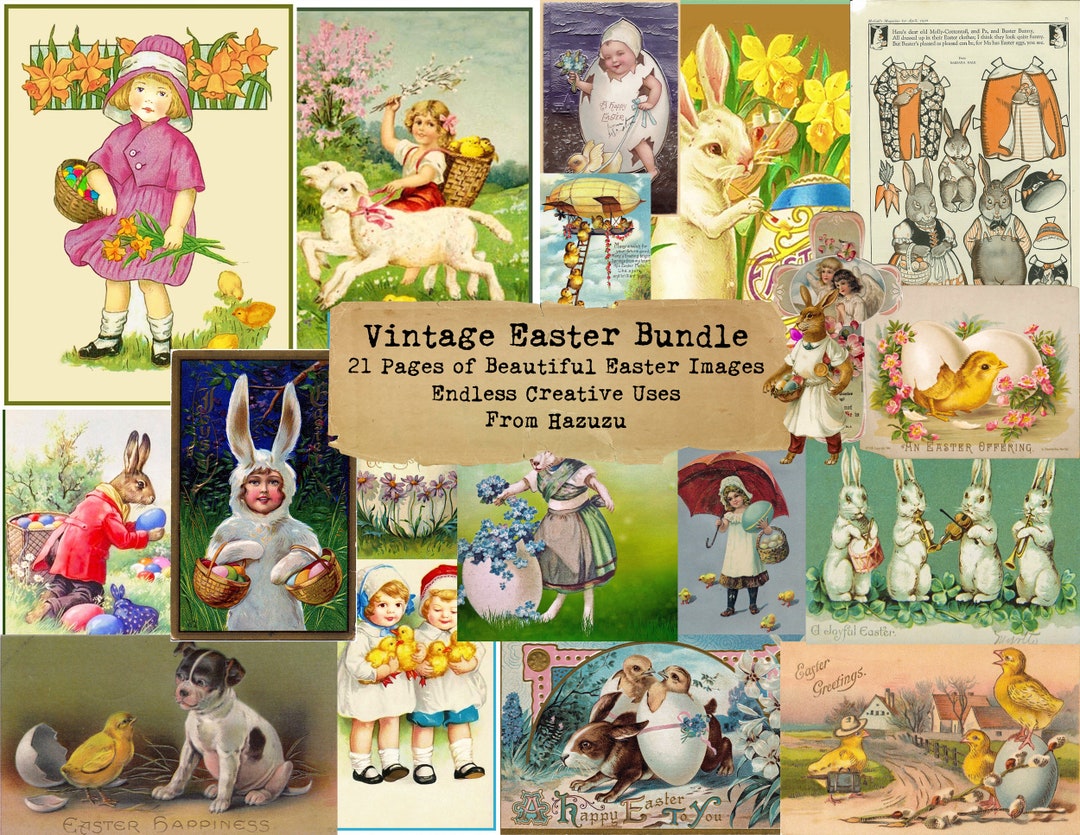 Huge Vintage Easter Bundle Cards Ephemera Bunnies Instant Download ...