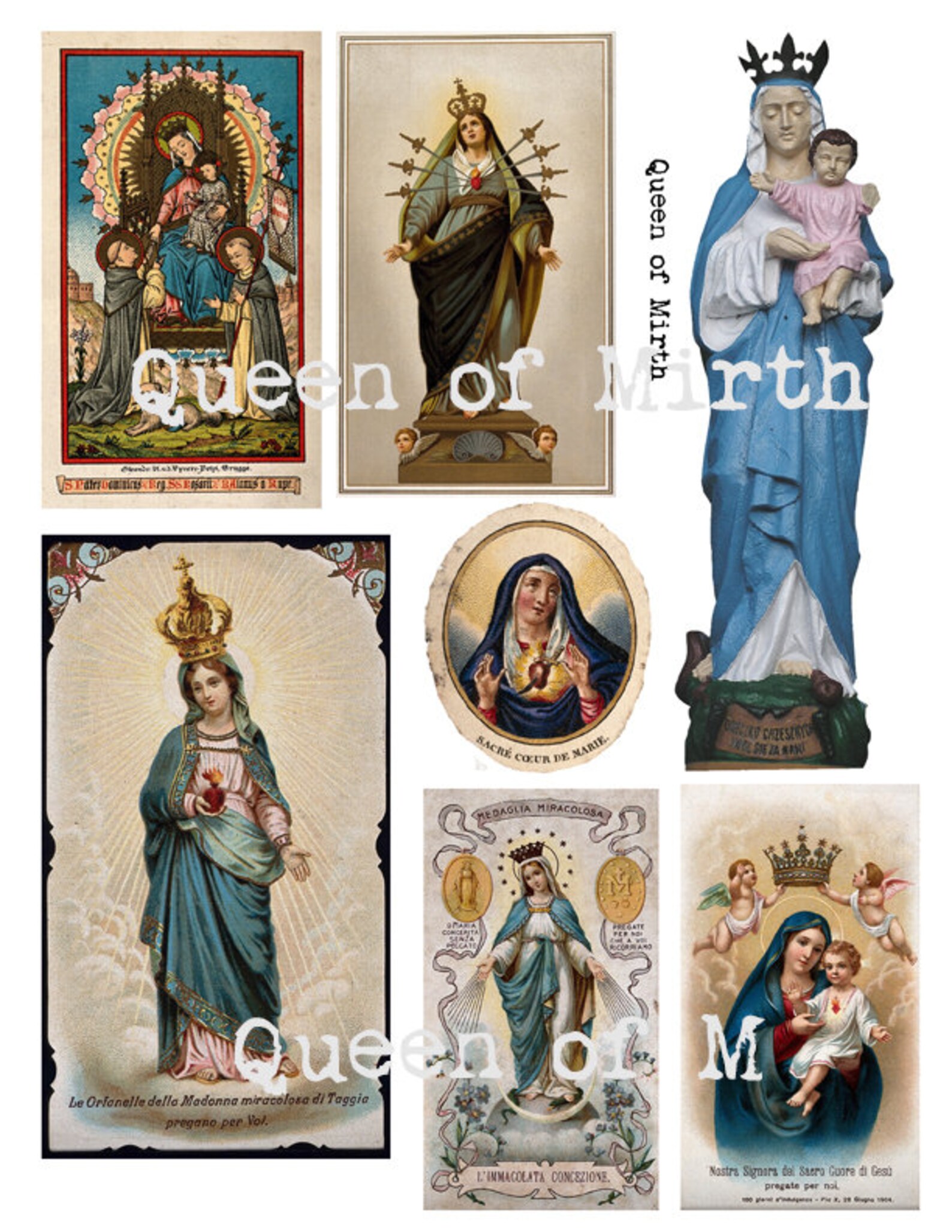 Virgin Mary Bundle 3 Pages Printable Christian Antique Vintage Catholic ...