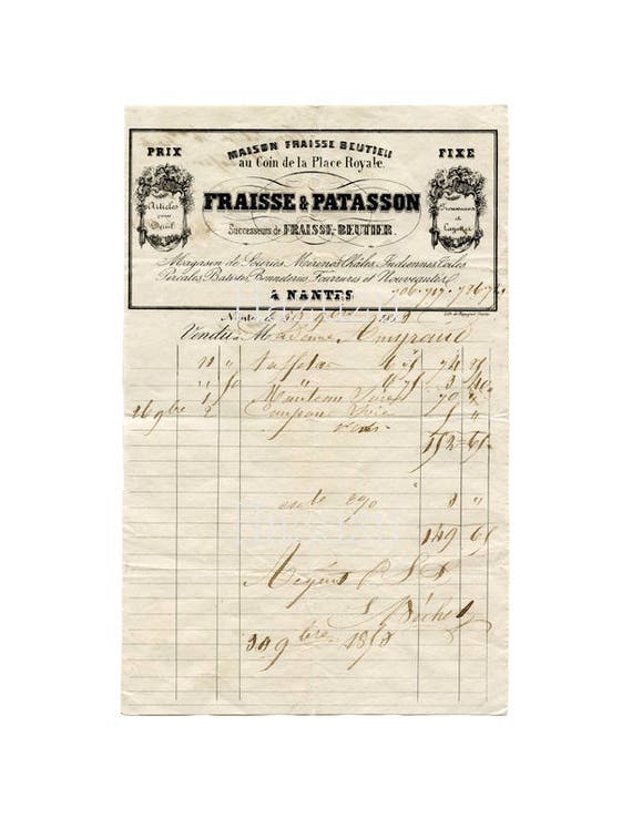 Handwritten French Receipt Ephemera Paris Art Vintage Old - Etsy