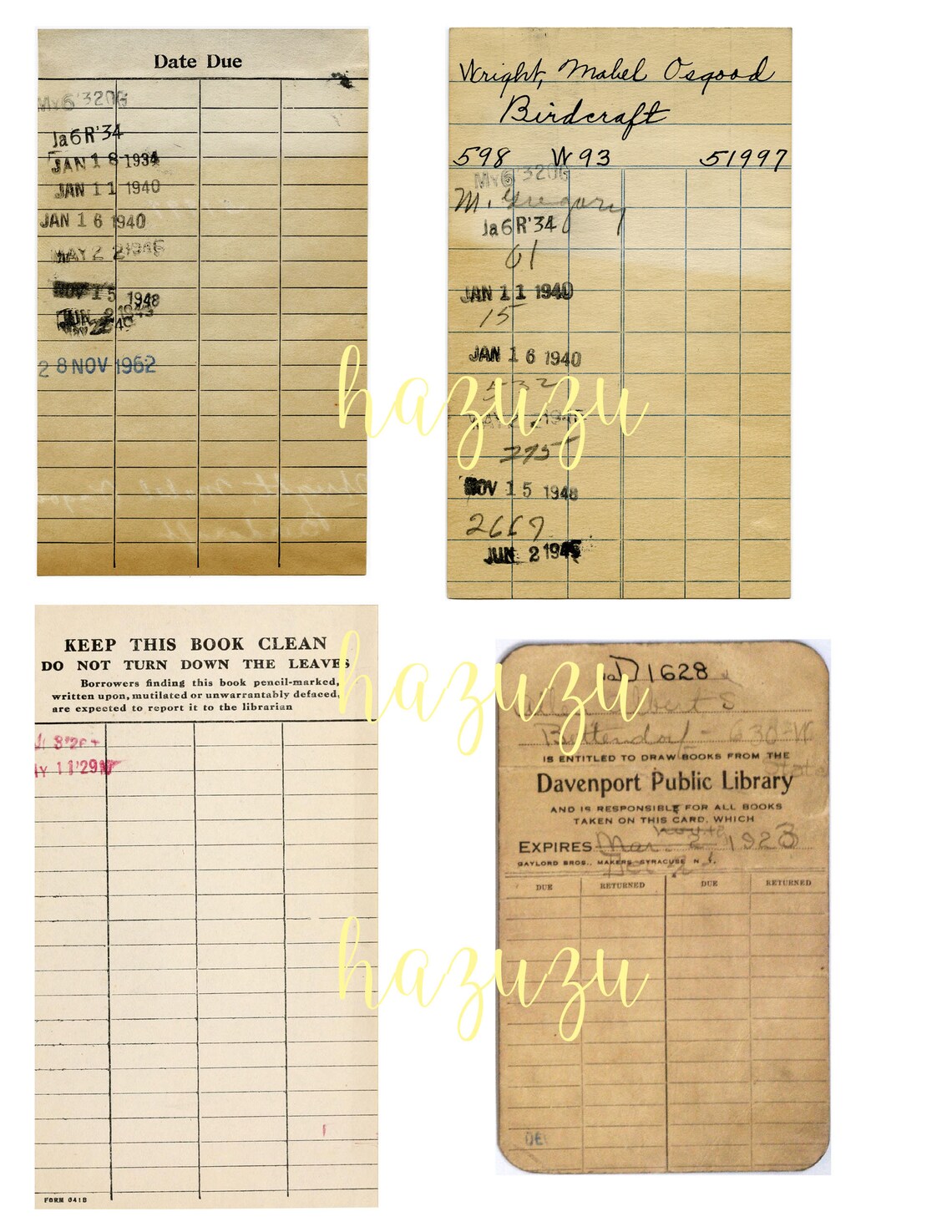 Vintage Library Cards Bundle Ephemera Printable Paper Instant - Etsy