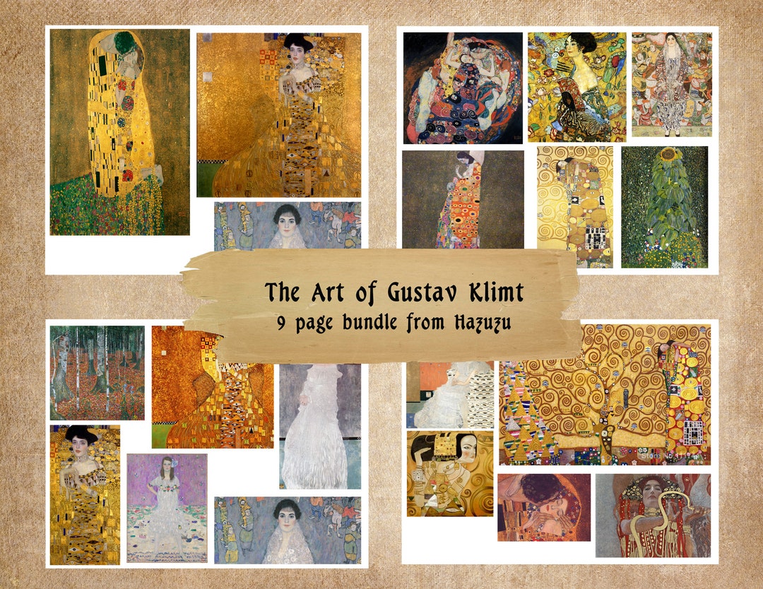 Gustav Klimt 9 Page Bundle Printable Paintings Paper Pack Collage Sheet ...