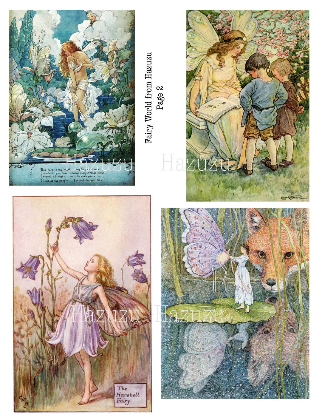 Fairies Bundle Printable Fairy Collage Sheet Paper Pack Fantasy Instant ...