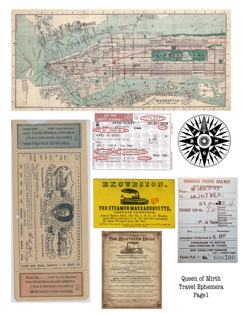 Travel Ephemera Printable Paper Pack Bundle Train Plane Ship - Etsy