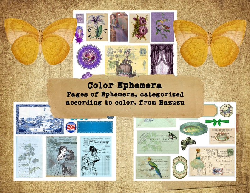 Color Ephemera Bundle Printable Paper Pack Blue Yellow Purple - Etsy